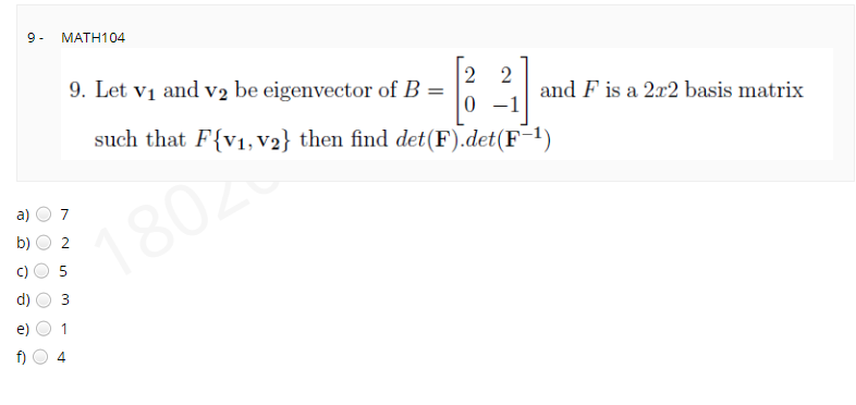 Solved 9- MATH104 2 2 9. Let V1 and v2 be eigenvector of B = | Chegg.com