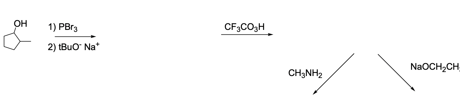 Solved OH 1) PBr3 CF3CO3H 2) tBuo-Nat NaOCH2CH CH3NH2 | Chegg.com