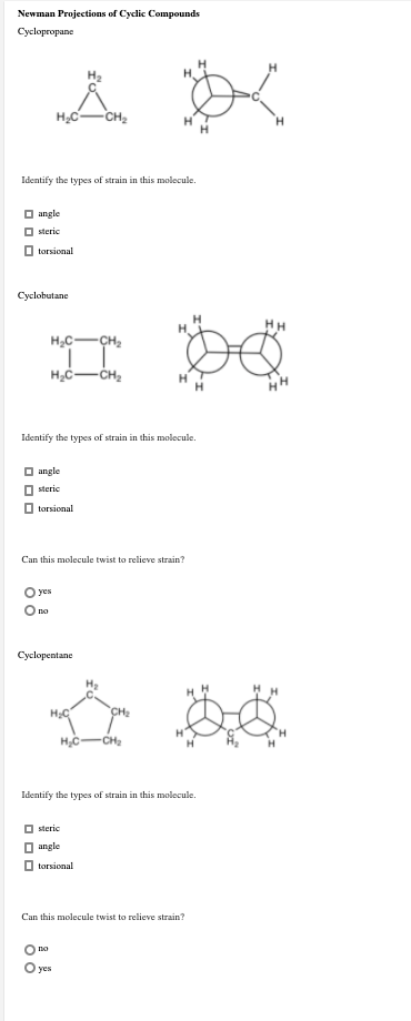 Solved Newman Projections of Cyclic Compounds Cyclopropane | Chegg.com