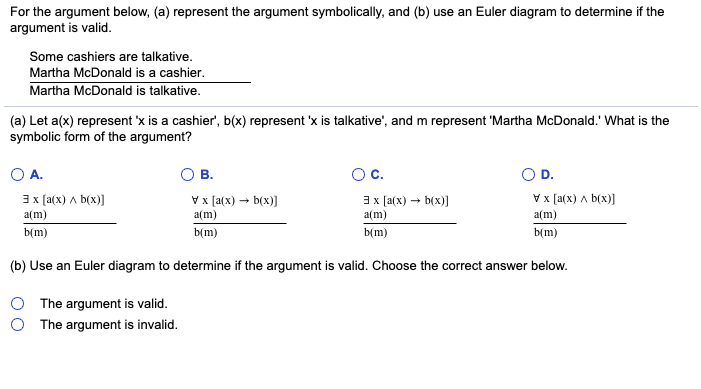 Solved use an Euler diagram to determine if the For the | Chegg.com