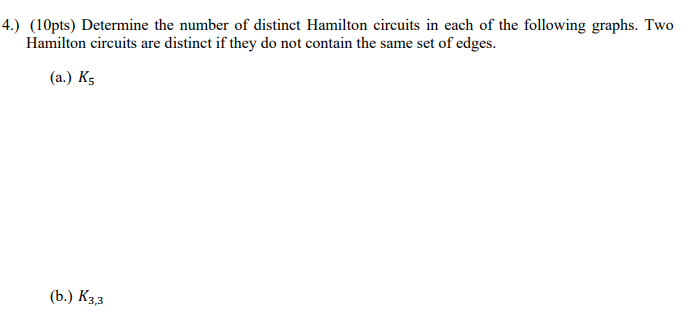 Solved 4.) (10pts) Determine the number of distinct Hamilton | Chegg.com