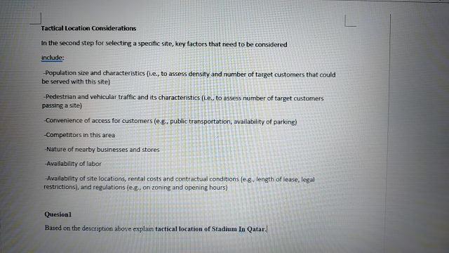 Solved Tactical Location Considerations In the second step | Chegg.com