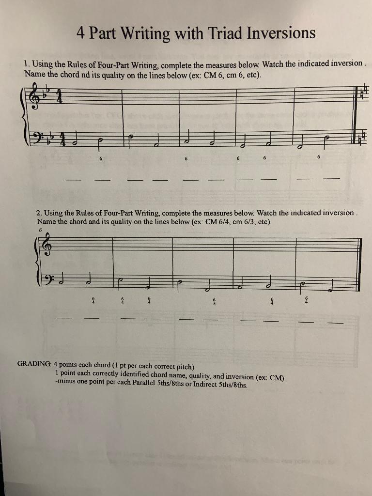 4 Part Writing with Triad Inversions 1. Using the | Chegg.com