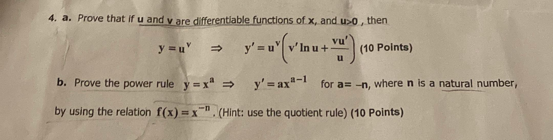 Solved 4. a. Prove that if u and v are differentiable | Chegg.com