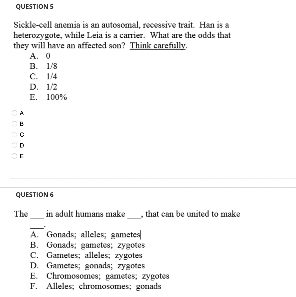 Solved QUESTION 5 Sickle-cell anemia is an autosomal, | Chegg.com
