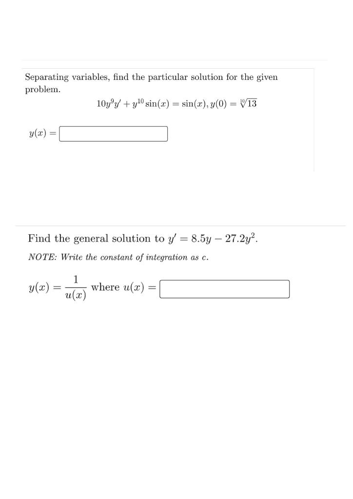 Solved Separating variables, find the particular solution | Chegg.com