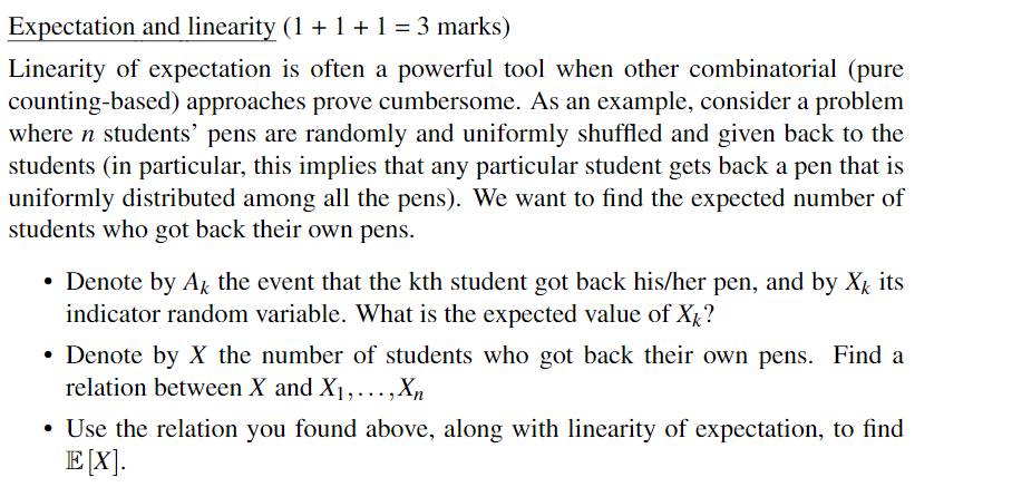 Solved Expectation And Linearity 1 1 1 3 Marks Linearity