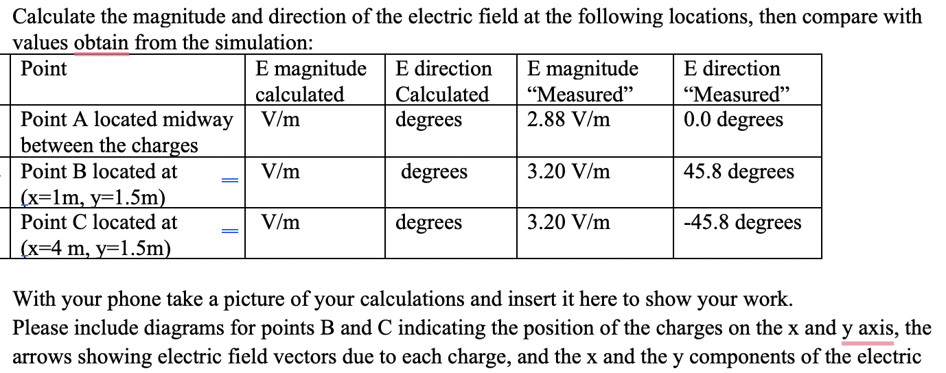 Solved Calculate the magnitude and direction of the electric | Chegg.com