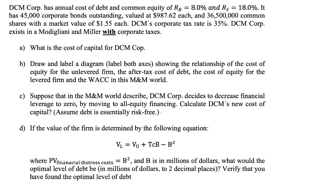 Solved DCM Corp. has annual cost of debt and common equity | Chegg.com