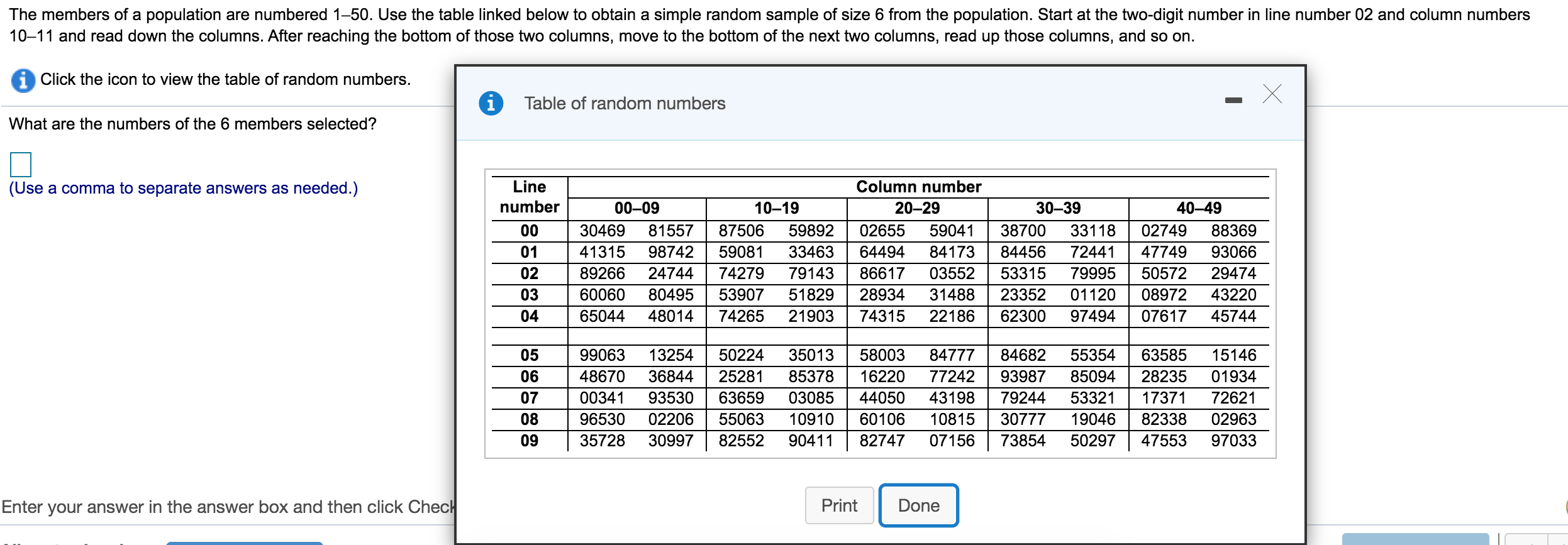 Solved The members of a population are numbered 1-50. Use | Chegg.com