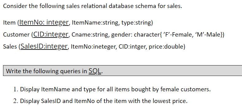 Solved Consider the following sales relational database | Chegg.com