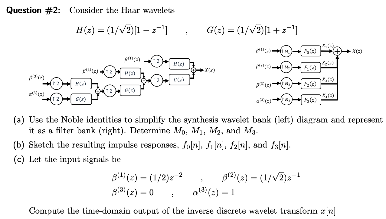 Solved Question #2: Consider the Haar wavelets H(z) = | Chegg.com
