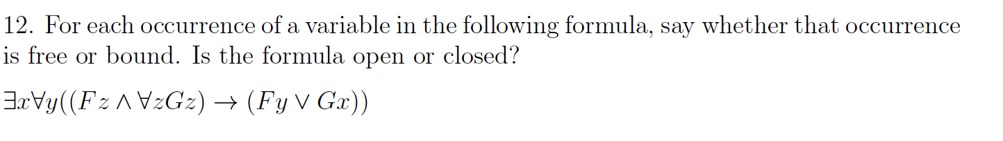 Solved 12. For each occurrence of a variable in the | Chegg.com
