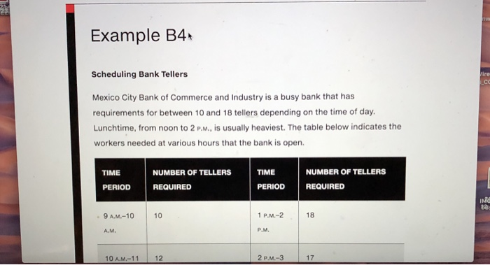 Solved Example B4* Scheduling Bank Tellers Co Mexico City | Chegg.com