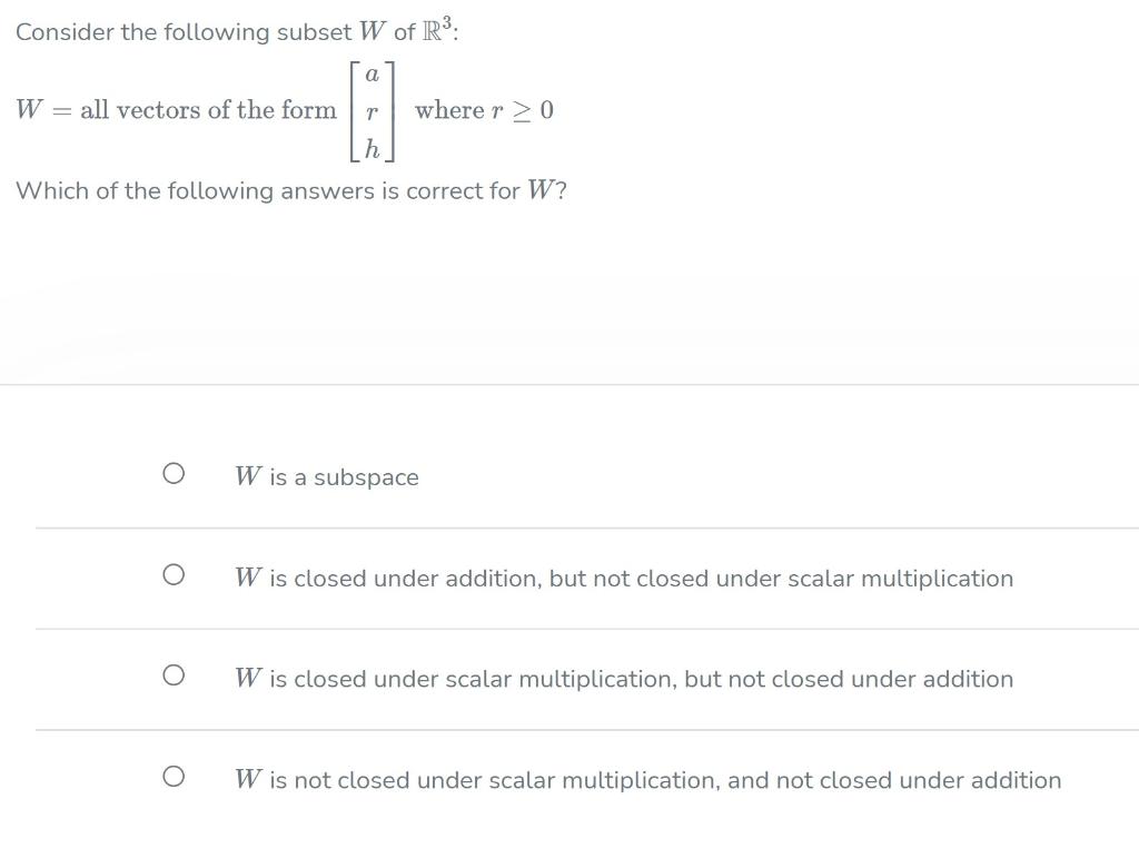 Solved Consider the following subset W of R3: a W all | Chegg.com