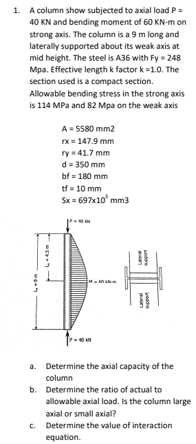 Solved 1. A column show subjected to axial load P = 40 KN | Chegg.com