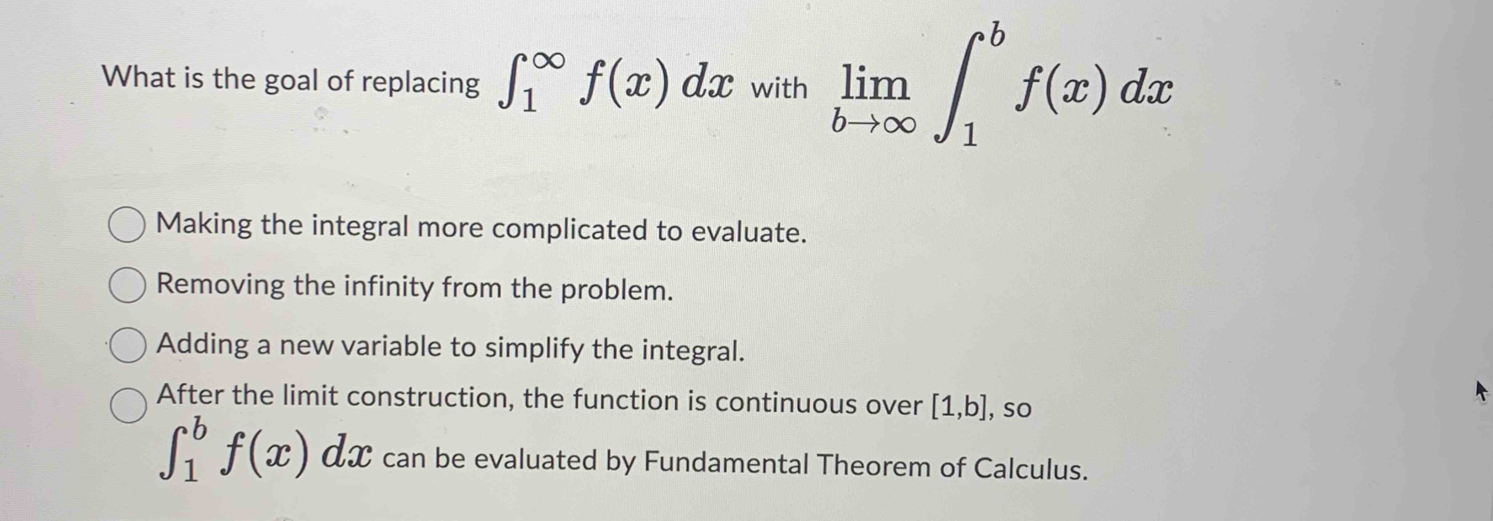 Solved What is the goal of replacing ∫1∞f(x)dx ﻿with | Chegg.com