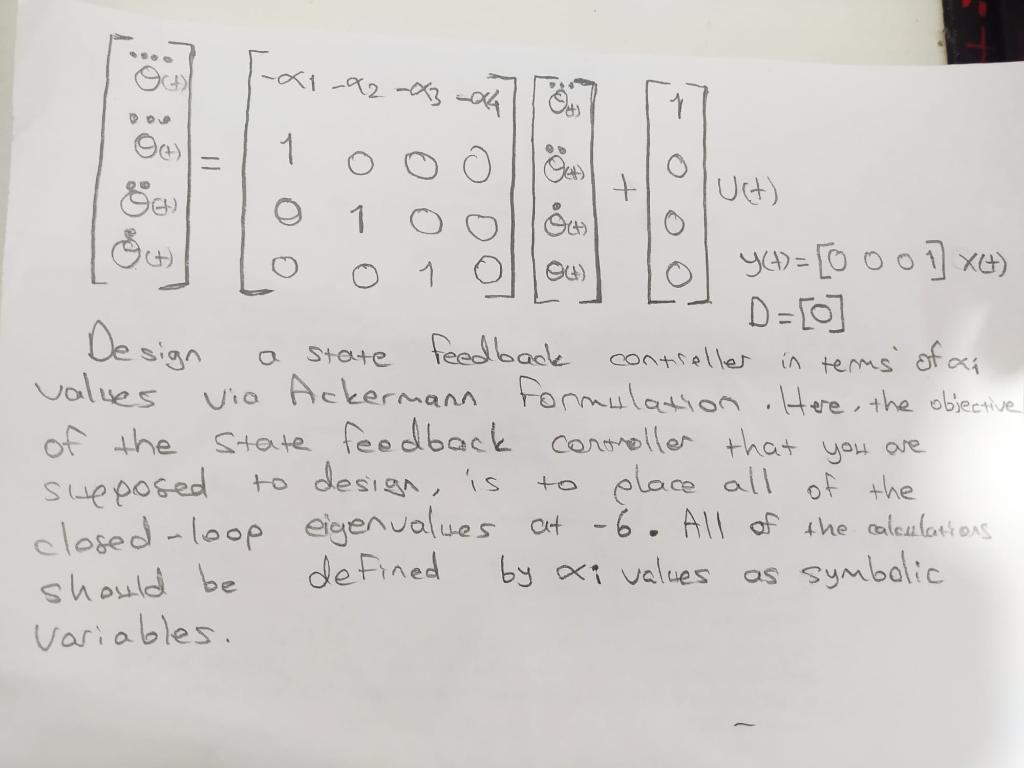 Solved Design a state feedback contriller in tems of αi | Chegg.com