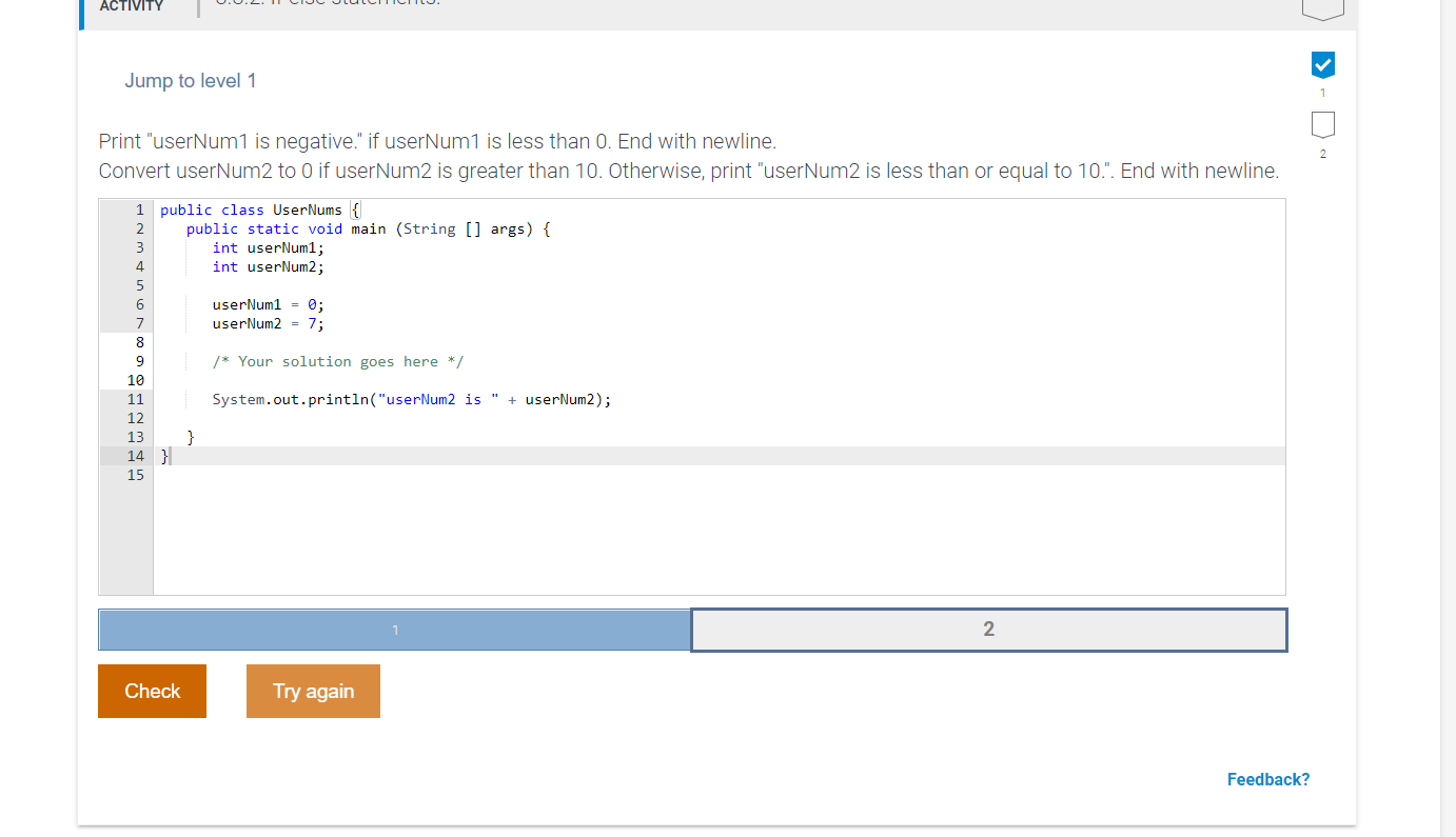 Solved ACTIVITY Jump to level 1 Print "userNum1 is | Chegg.com