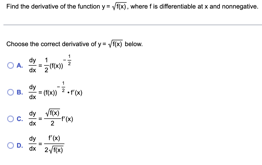 Solved Find the derivative of the function y=f(x), where f | Chegg.com