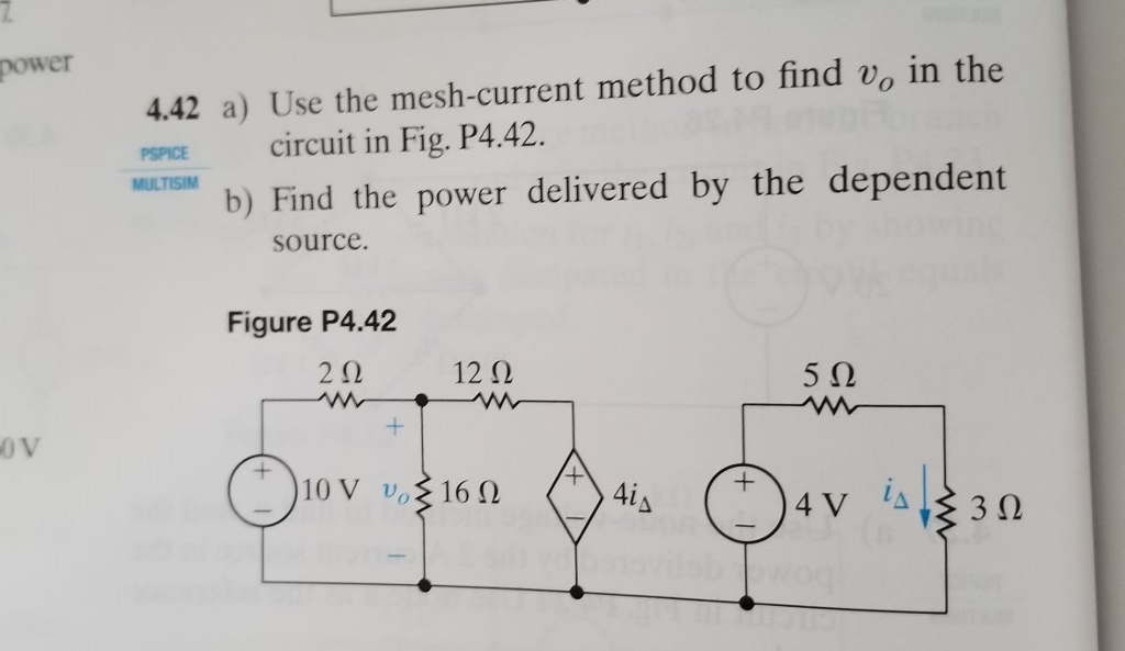 Solved power 4.42 a) Use the mesh-current method to find vo | Chegg.com