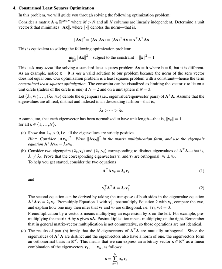 Constrained Least Squares OptimizationIn ﻿this | Chegg.com