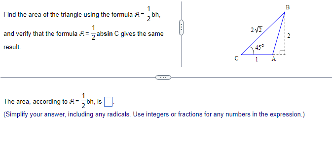 Find the area of the triangle using the formula | Chegg.com