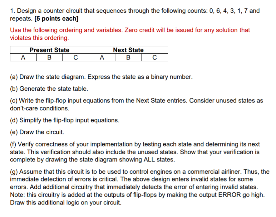 Solved 1. Design a counter circuit that sequences through | Chegg.com