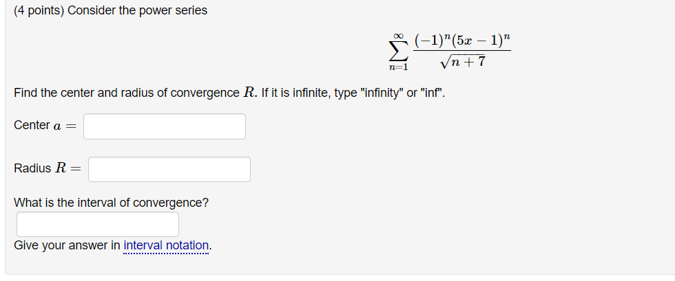 Solved (4 points) Consider the power series | Chegg.com