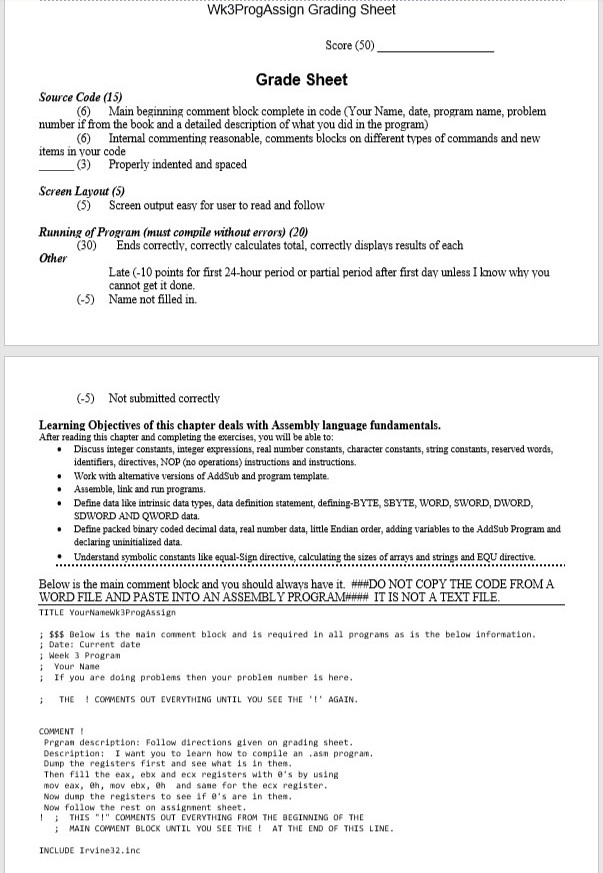 Lastname Wk3ProgAssign Assignment due by Sunday of | Chegg.com