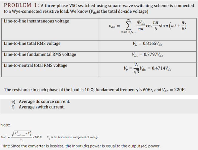 Solved PROBLEM 1: A three-phase VSC switched using | Chegg.com