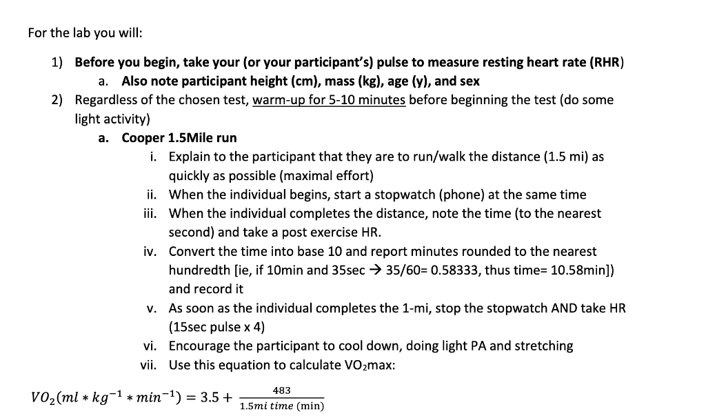 Solved Field tests for Cardiorespiratory fitness Lab | Chegg.com