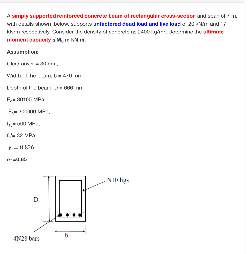 Solved A simply supported reinforced concrete beam of | Chegg.com