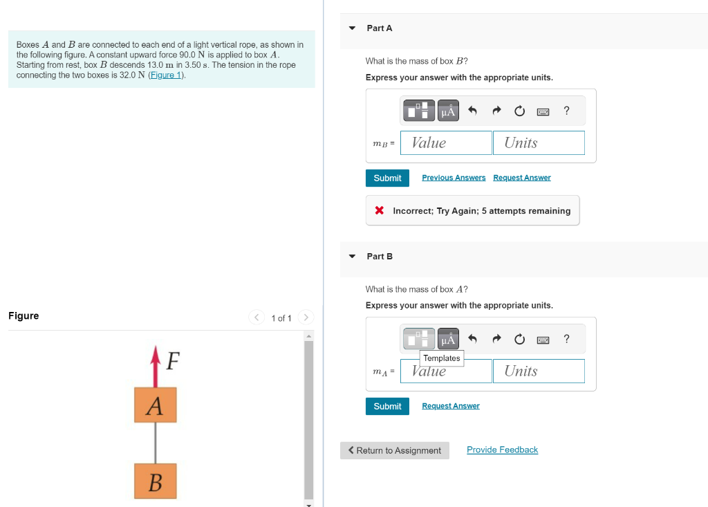 Solved Boxes A and B are connected to each end of a light | Chegg.com