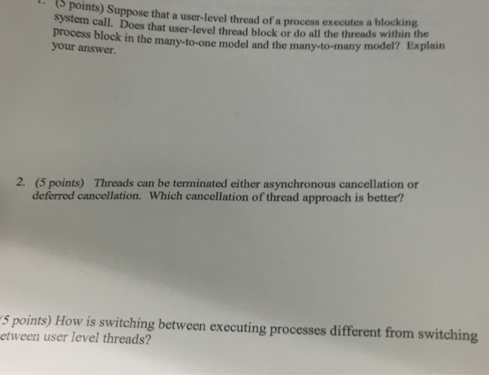 Solved points) Suppose that a user-level thread of a process | Chegg.com