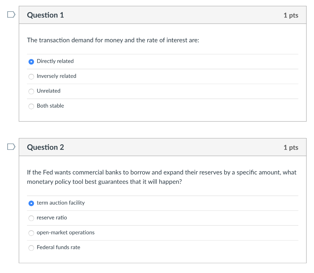 Solved Question 1 1 pts The transaction demand for money and | Chegg.com