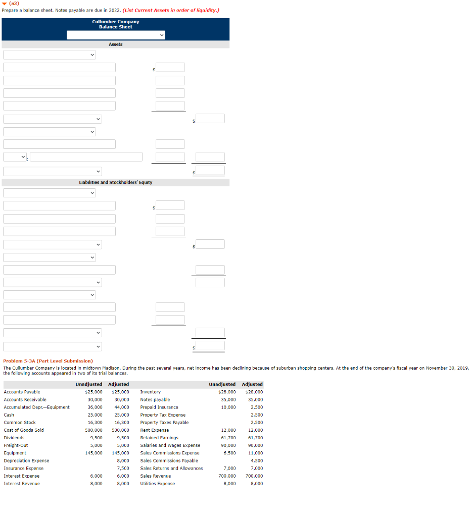 Solved Problem 5-3A (Part Level Submission) The Cullumber | Chegg.com