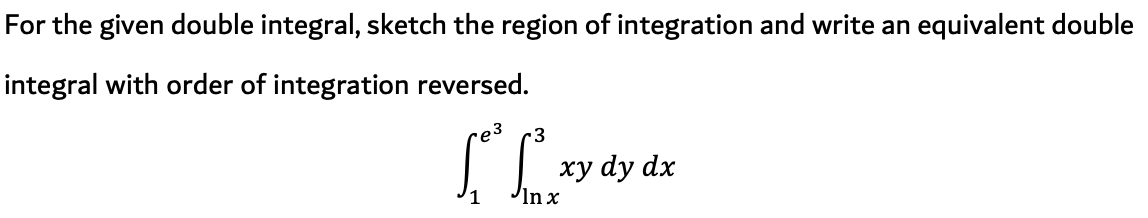 Solved For the given double integral, sketch the region of | Chegg.com