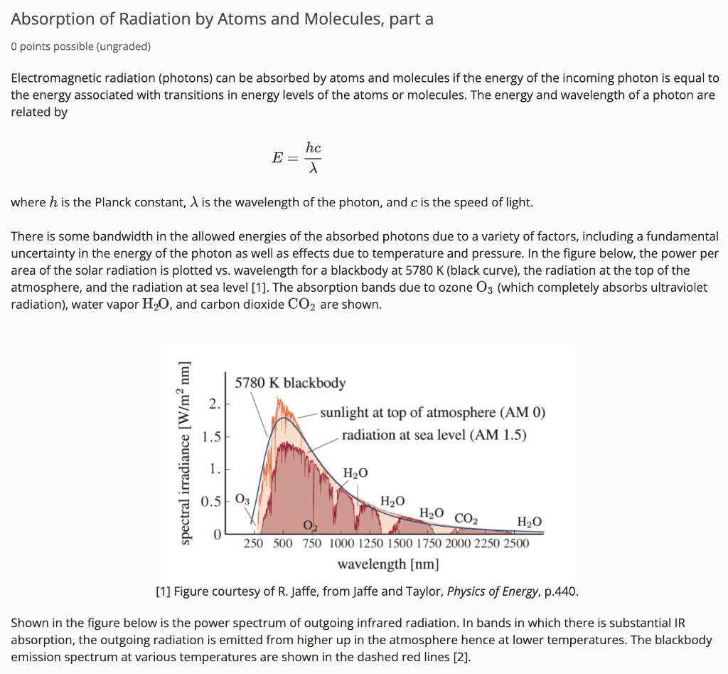 Solved Absorption of Radiation by Atoms and Molecules, part | Chegg.com