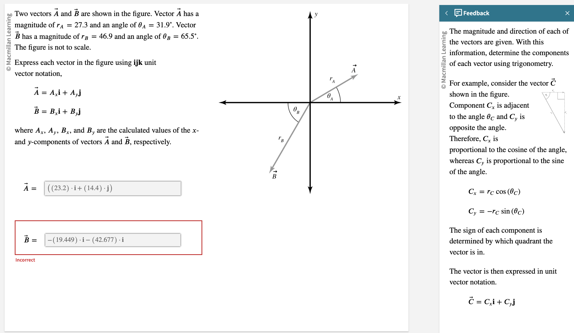 Solved Two vectors A and B are shown in the figure. Vector A | Chegg.com