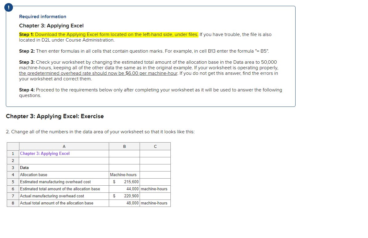 Solved Required Information Chapter 3 Applying Excel Step 