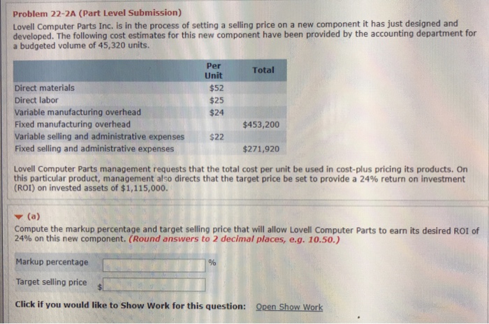 Solved Problem 22-2A (Part Level Submission) Lovell Computer | Chegg.com