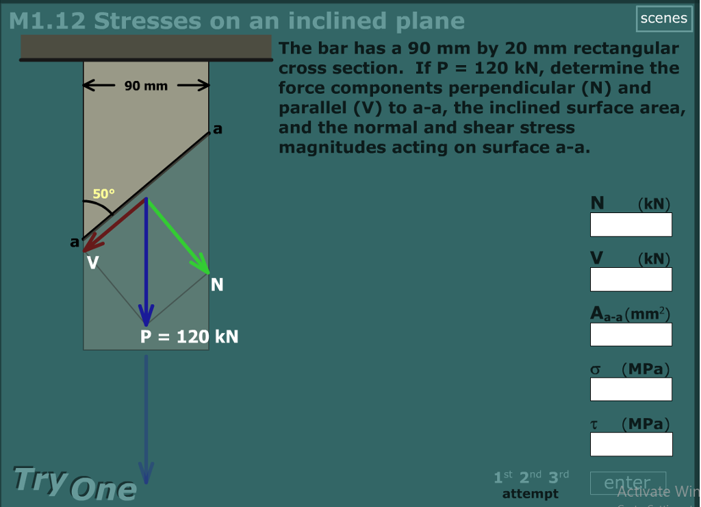 Solved M1.12 Stresses on an inclined plane scenes The bar | Chegg.com