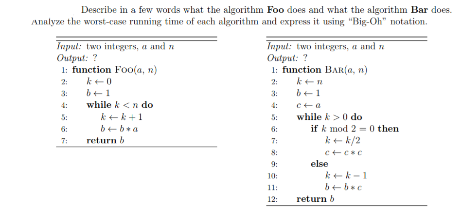 Solved Describe in a few words what the algorithm Foo does | Chegg.com