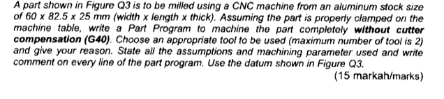 Solved A part shown in Figure Q3 is to be milled using a CNC | Chegg.com