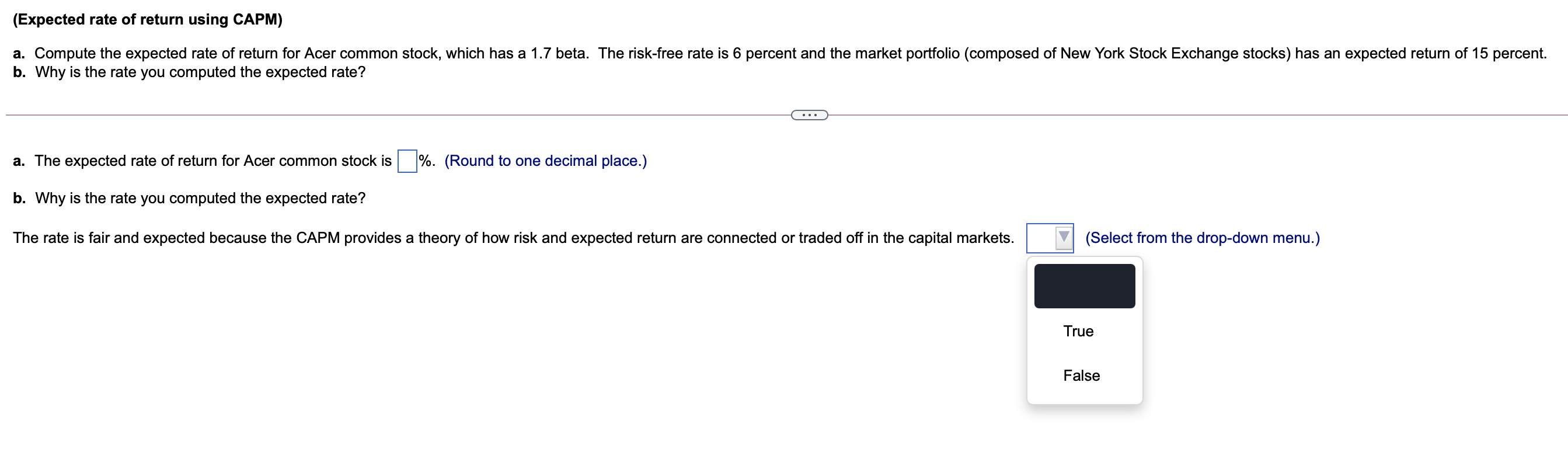 Solved (Expected rate of return using CAPM) a. Compute the | Chegg.com