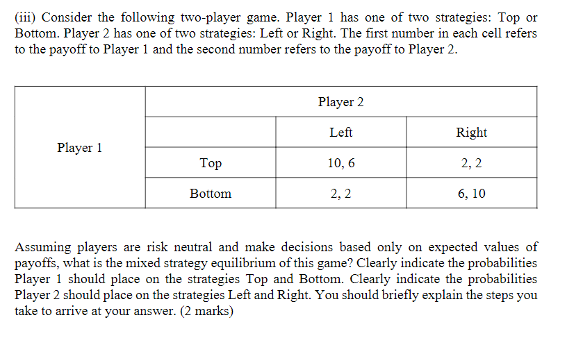 Consider the following two-player game. Player 1 has | Chegg.com Consider the following two-player game. Player 1 has | Chegg.com