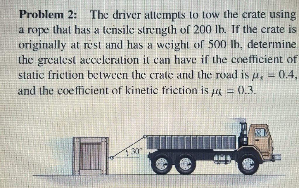 Solved Problem 2: The driver attempts to tow the crate using | Chegg.com