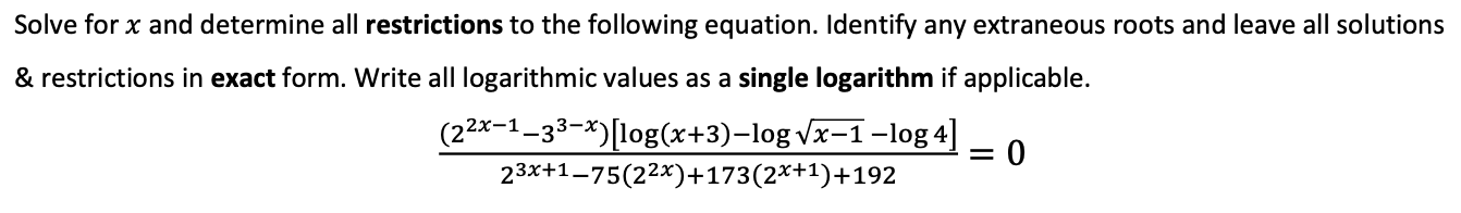 Solved Solve for x and determine all restrictions to the | Chegg.com