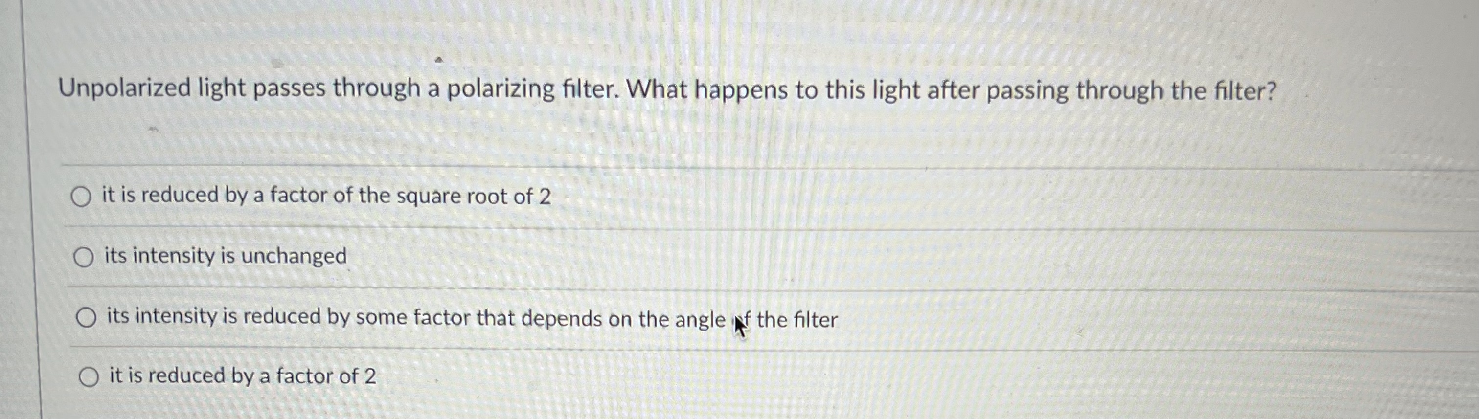 Solved Unpolarized light passes through a polarizing filter. | Chegg.com